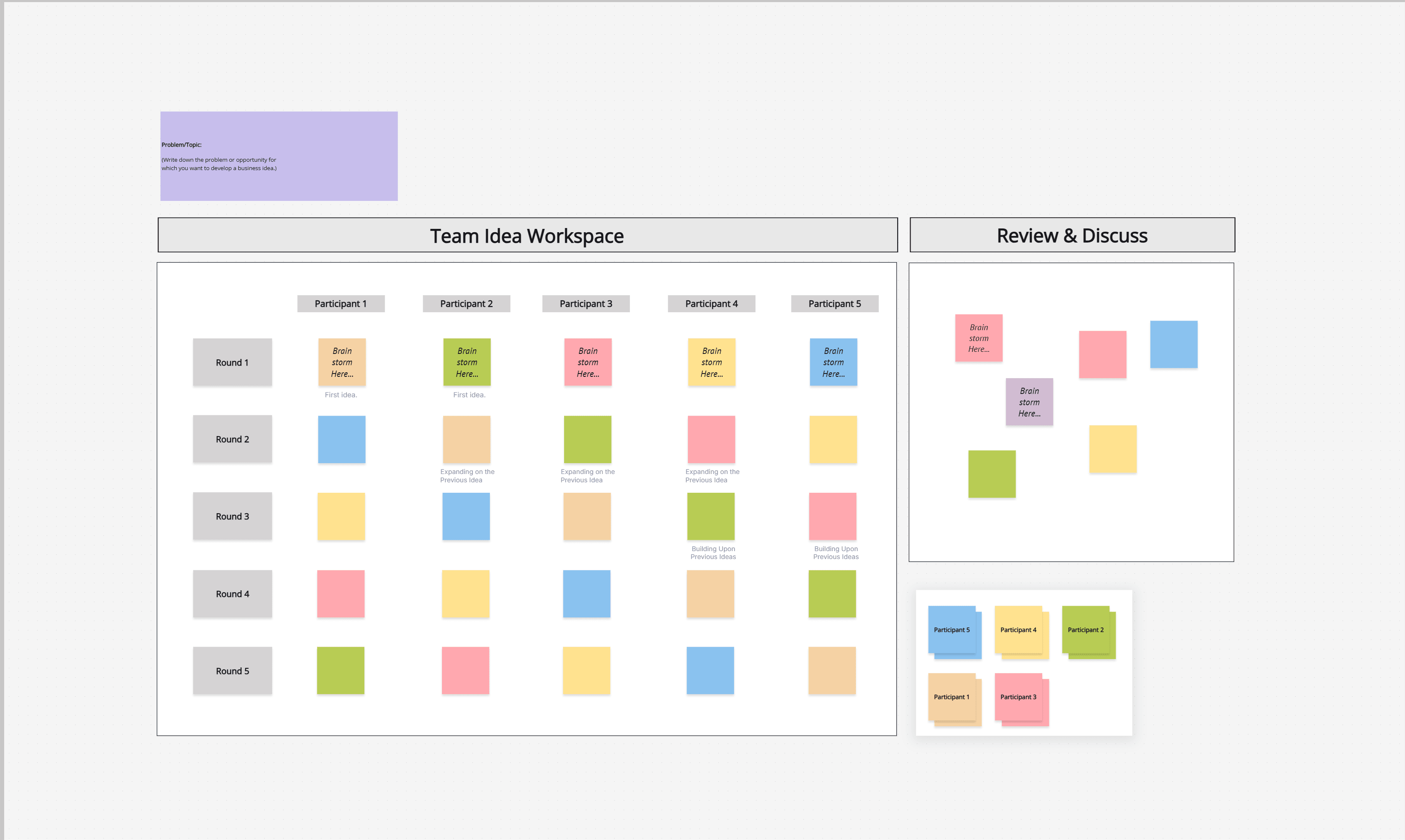 Brainwriting Template For Generating Creative Ideas